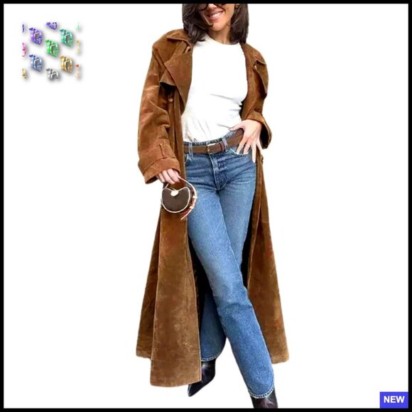 Jackets & Coats | Faux Suede Trench Coat Double Breasted Notched Lapel ...